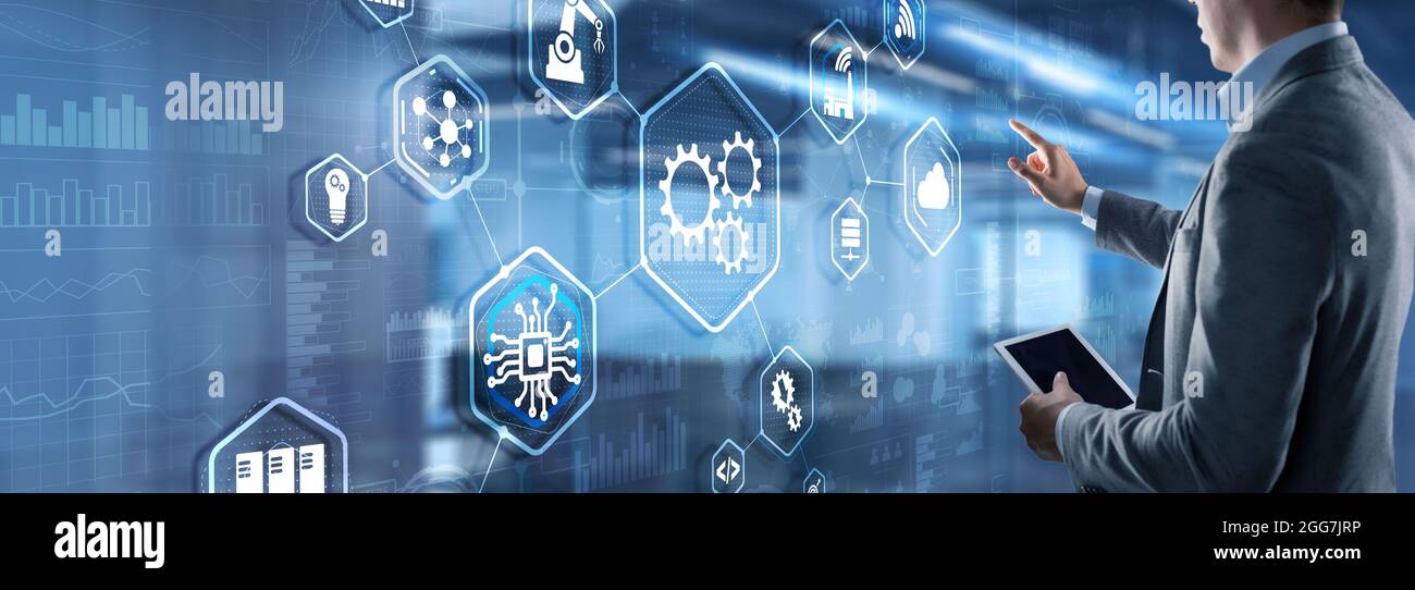 3D Virtual screen dashboard with project management with icons of ...