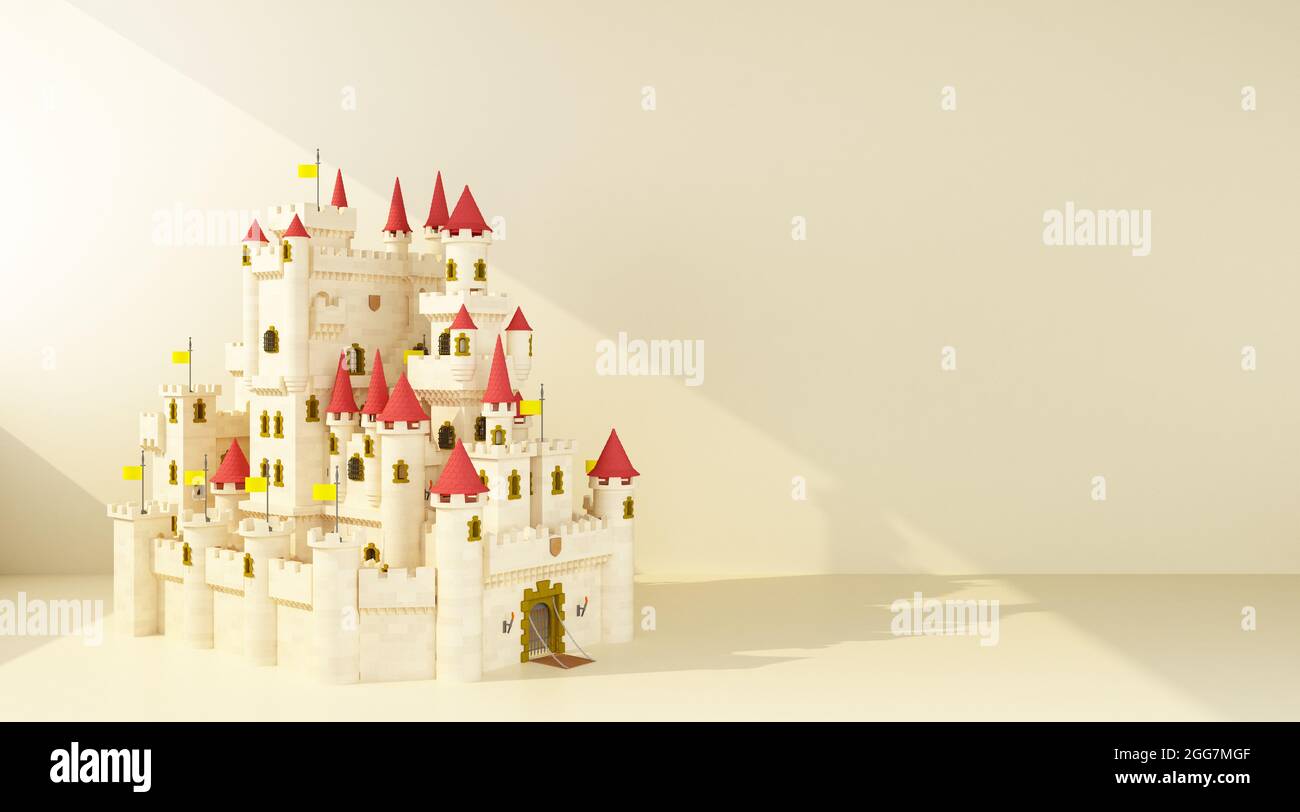 toy castle illuminated by a beam of light with copy space. 3d rendering ...