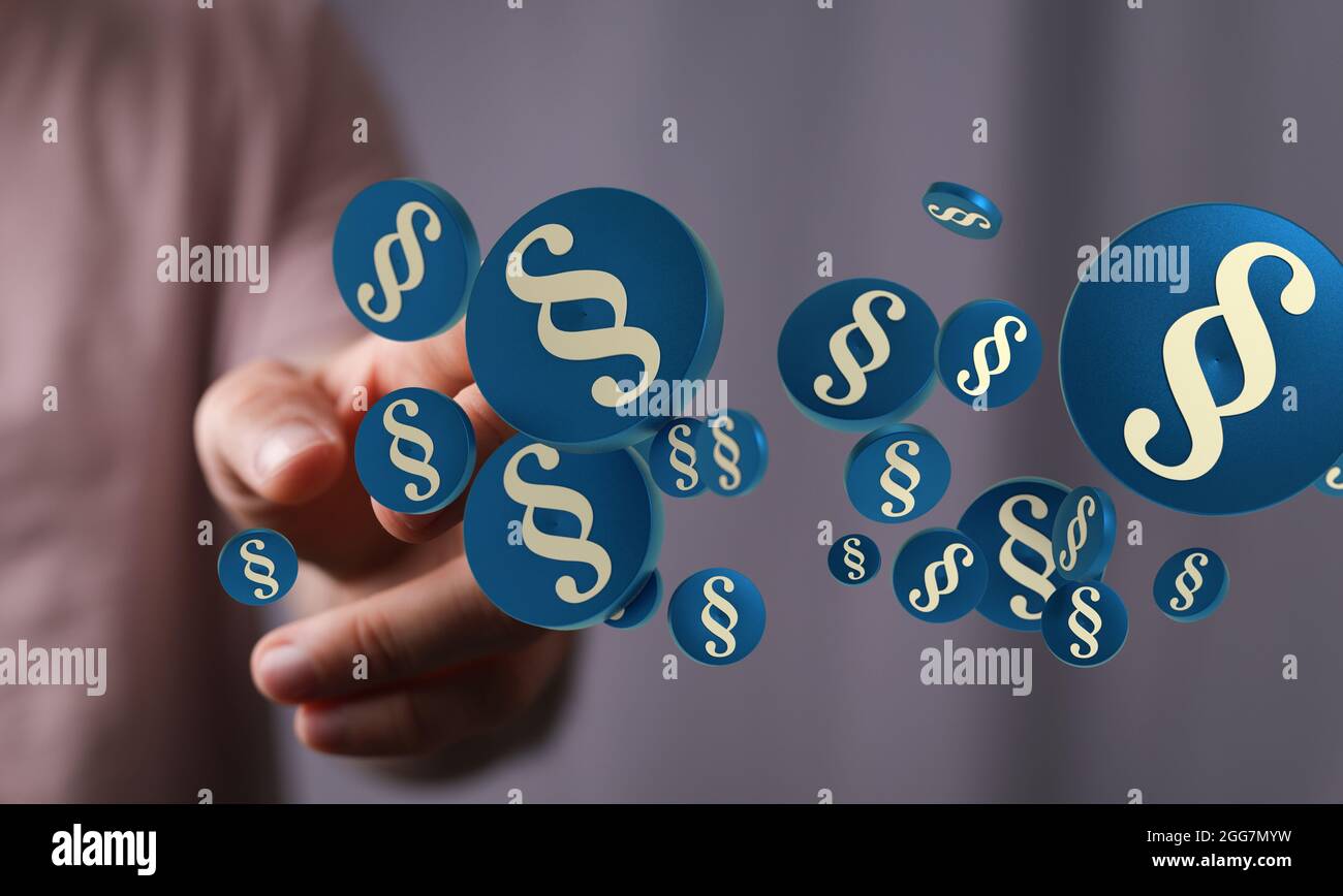 A 3D rendering of blue section signs with a person in the background ...