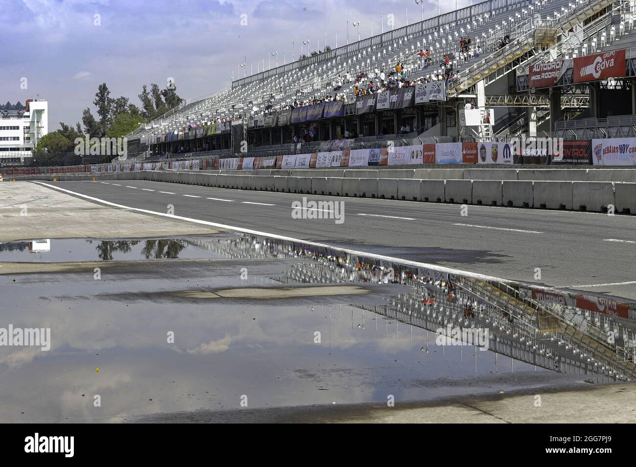 MEXICO CITY, MEXICO - Aug 08, 2021: The empty bleachers of a car racing ...