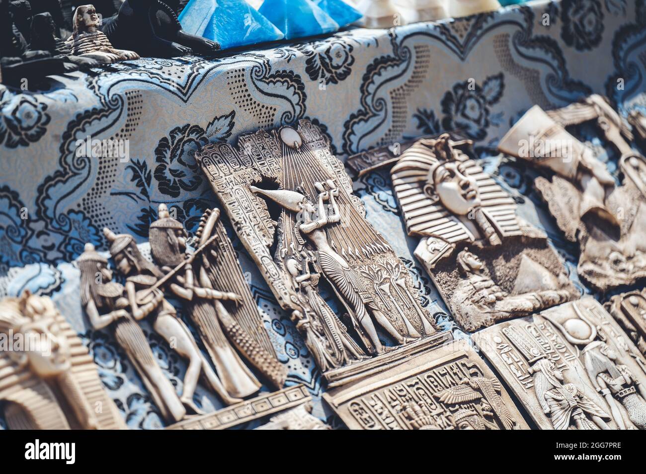 CAIRO, EGYPT - Jun 06, 2021: A soft focus of figurines at an Egyptian ...