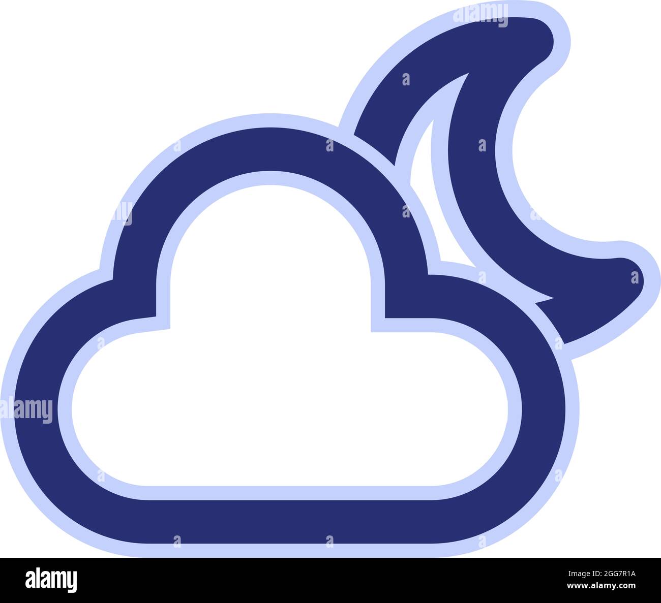 Blue cloudy night with young moon, icon illustration, vector on white ...