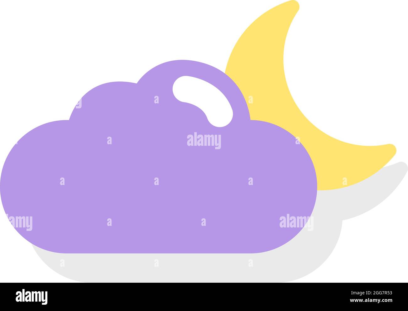 Cloudy night with young moon, icon illustration, vector on white ...