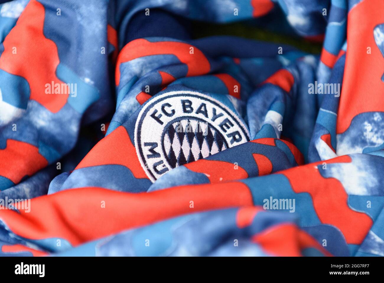 Munich, Germany. 29th Aug, 2021. Close-up FC Bayern training kit with ...
