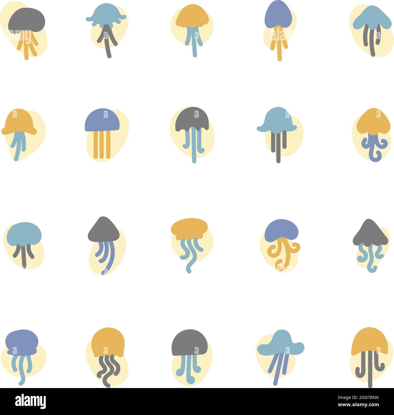 Jellyfish icon set, illustration, on a white background Stock Vector ...