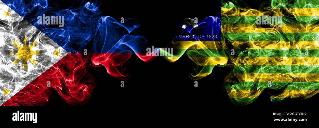 Philippines, Filipino vs Brazil, Brazilian, Piaui smoke flags side by ...