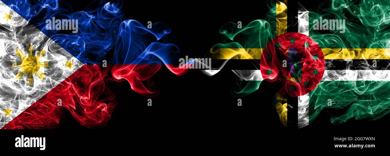 Philippines, Filipino vs Dominica, Dominican smoke flags side by side ...
