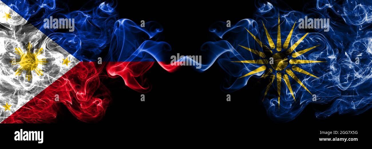 Philippines, Filipino vs Greece, Greek Macedonia smoke flags side by ...