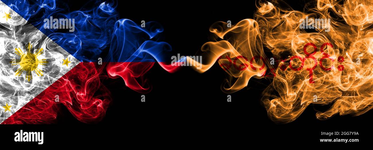 Philippines, Filipino vs Myanmar, Magway Division smoke flags side by ...