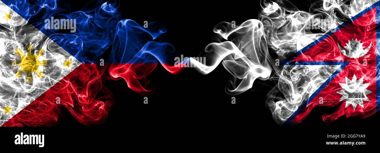 Philippines, Filipino vs Nepal, Nepali, Nepalese smoke flags side by ...