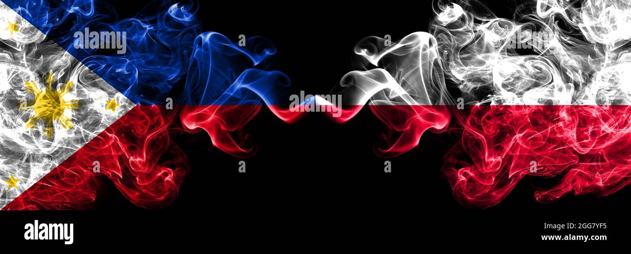 Philippines, Filipino vs Poland, Polish, Pole smoke flags side by side ...