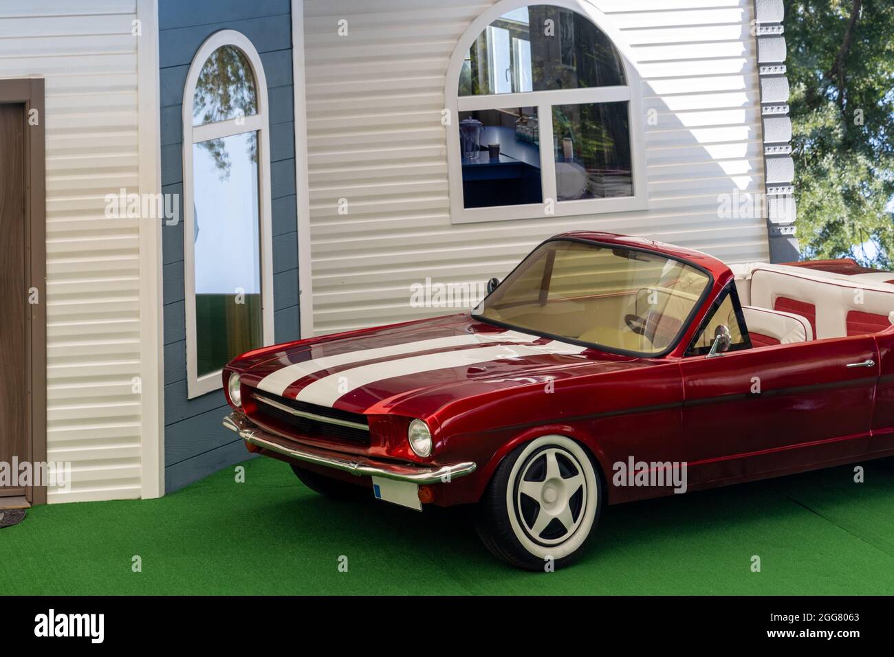 Vintage classic convertible sports car in front of the house Stock ...
