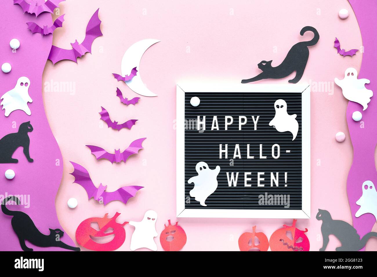 Text Happy Halloween on letter board, letterboard. Cute background with ...