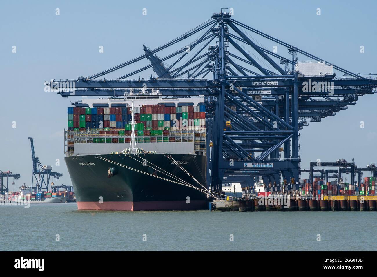 MSC Venice being pulled out of Felixstowe Docks by tugboats Stock Photo ...