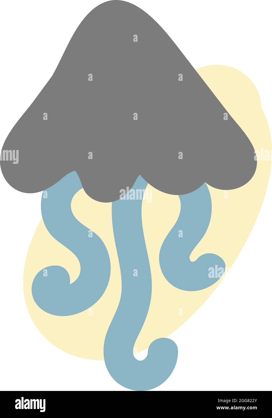 Grey jellyfish with blue tentacles, illustration, on a white background ...