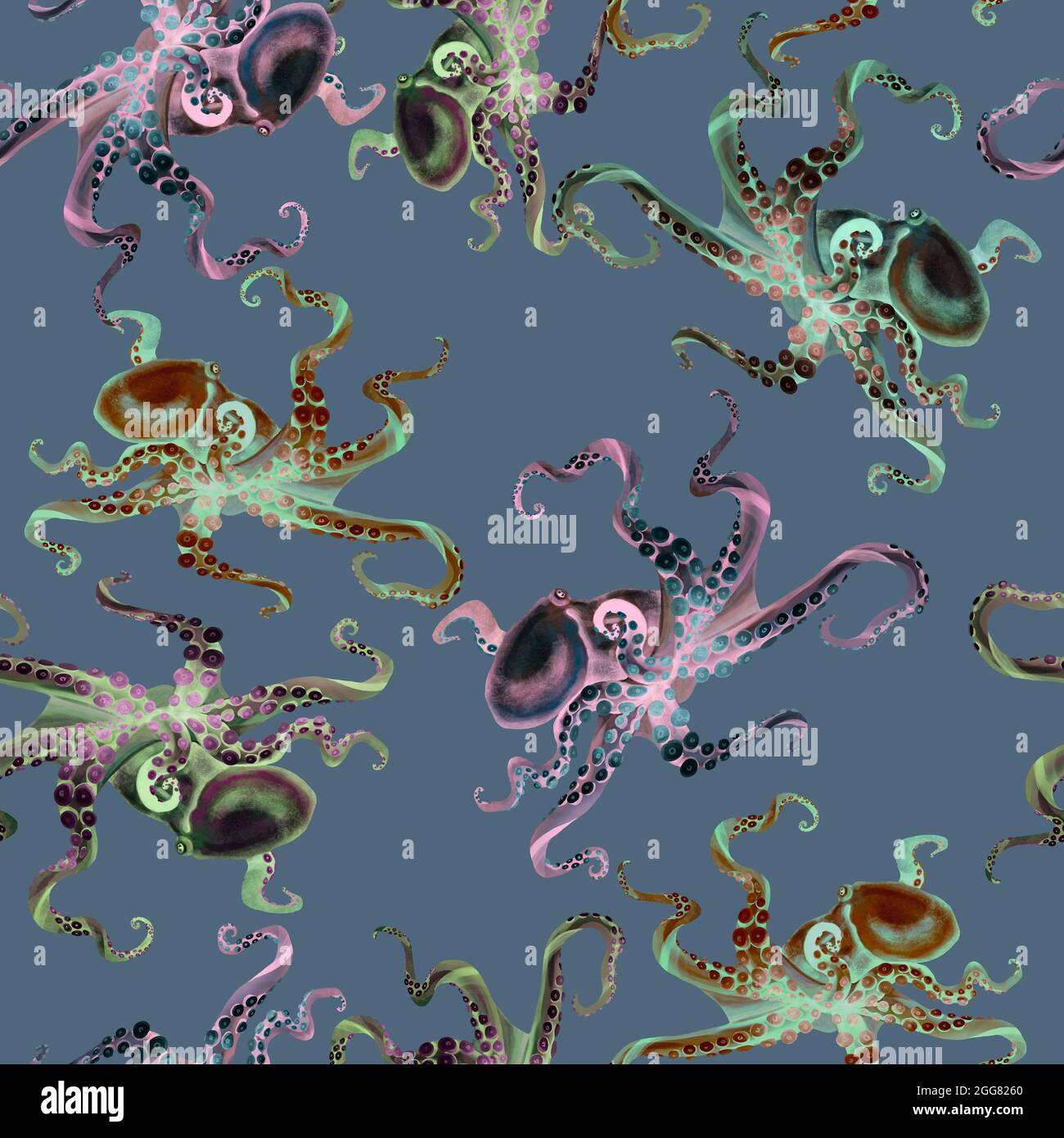 Beautiful seamless underwater pattern with watercolor octopus Stock ...