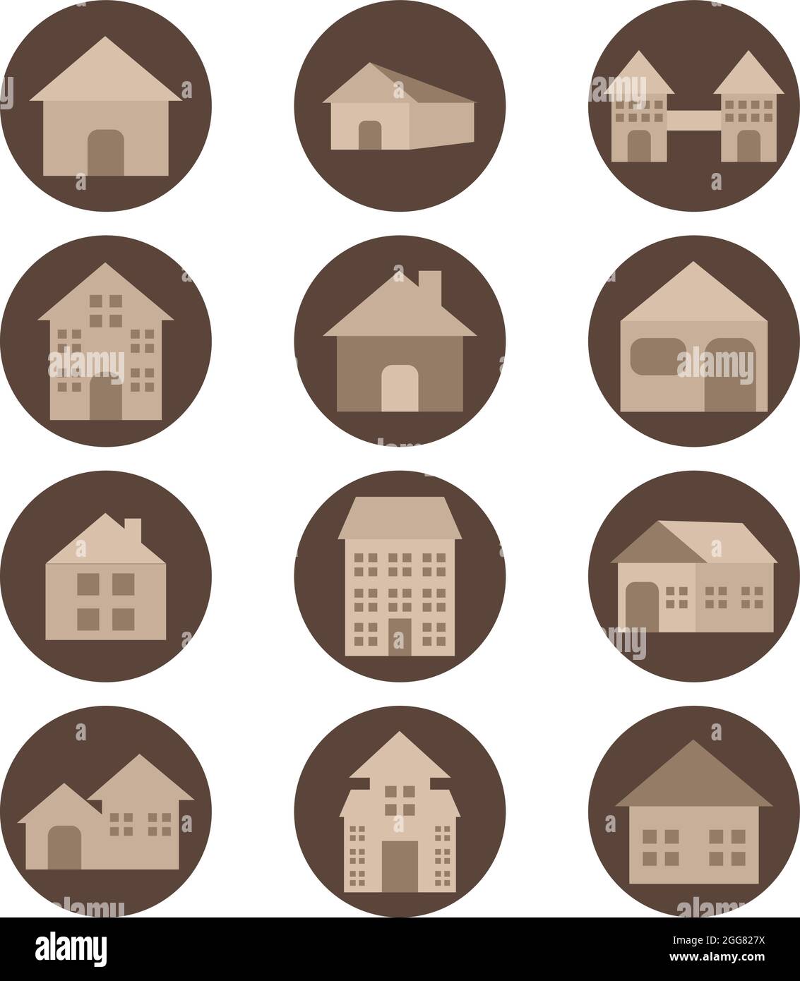 Brown houses icon set, illustration, on a white background Stock Vector ...