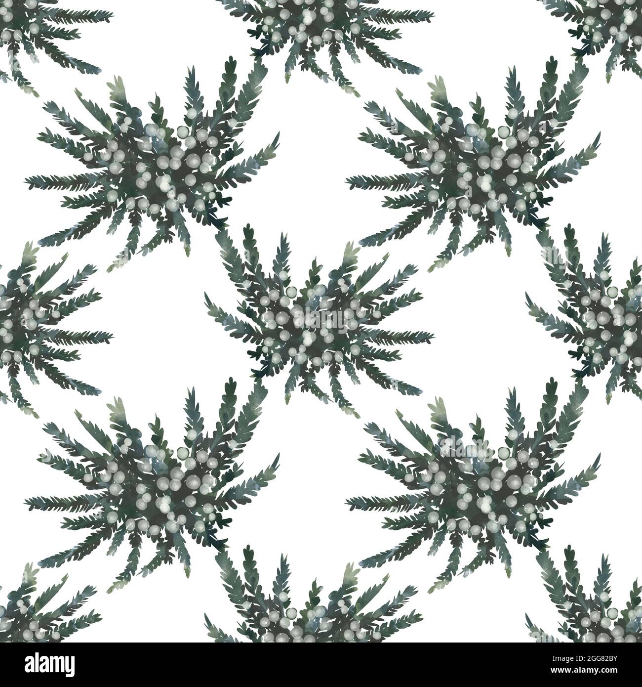 Watercolor seamless pattern with greenery, green leaves and branches on ...