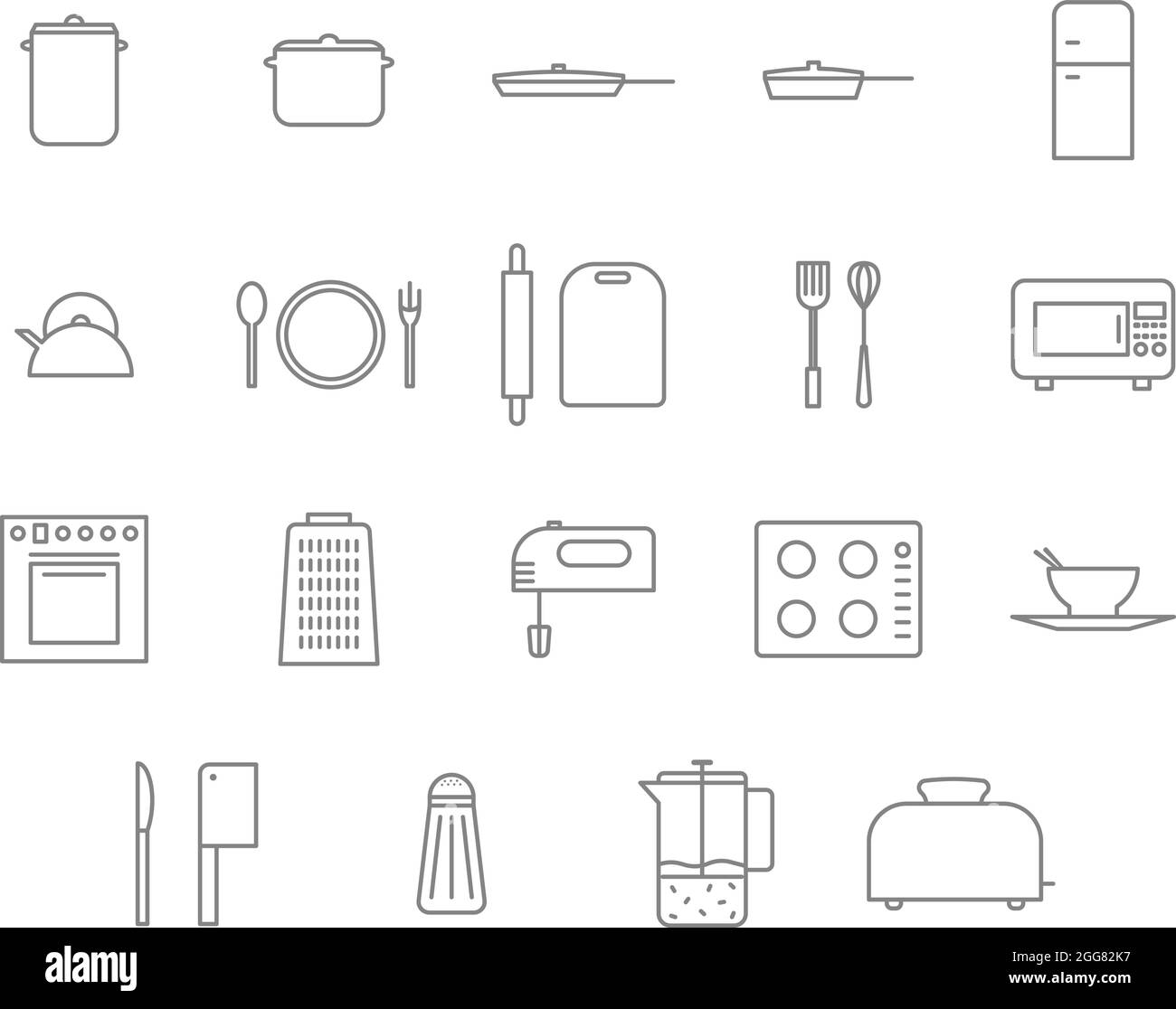 Basic kitchen untensils, illustration, on a white background Stock ...