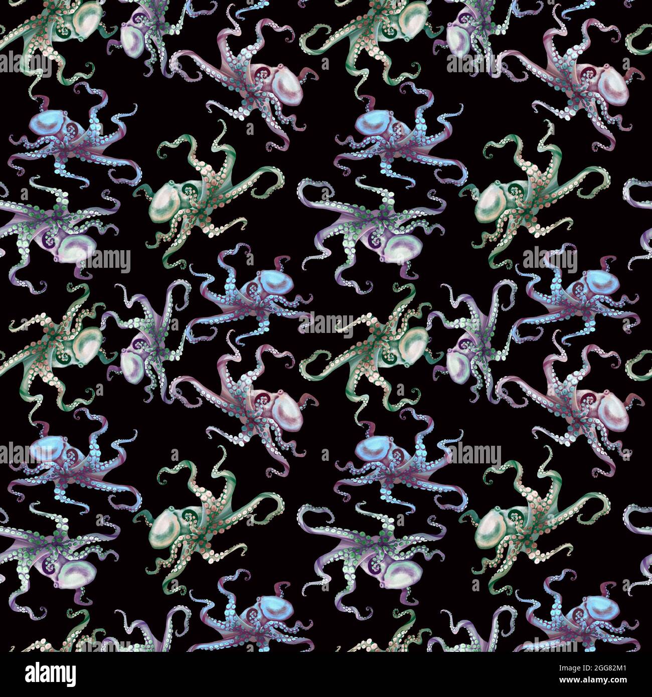 Beautiful seamless underwater pattern with watercolor octopus Stock ...