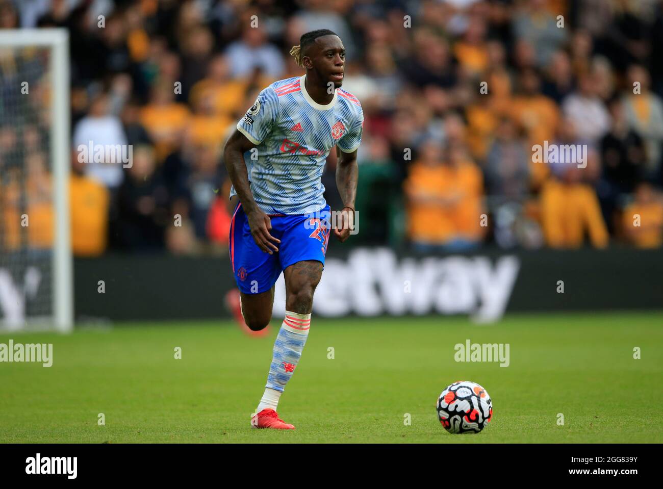 Aaron Wan Bissaka #29 of Manchester United runs with the ball Stock ...