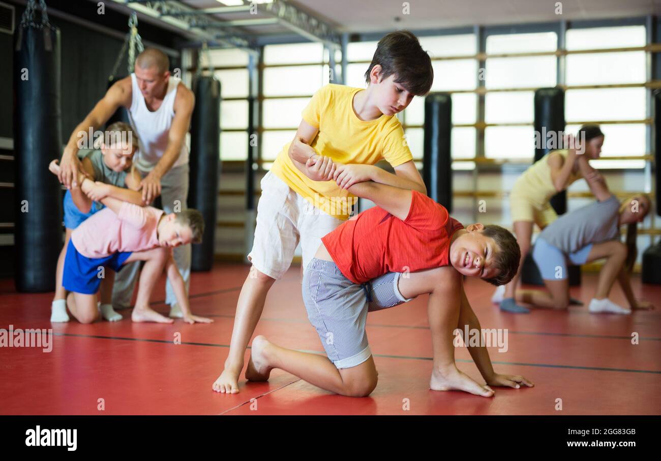 Two boys in pair practicing self-protection Stock Photo - Alamy