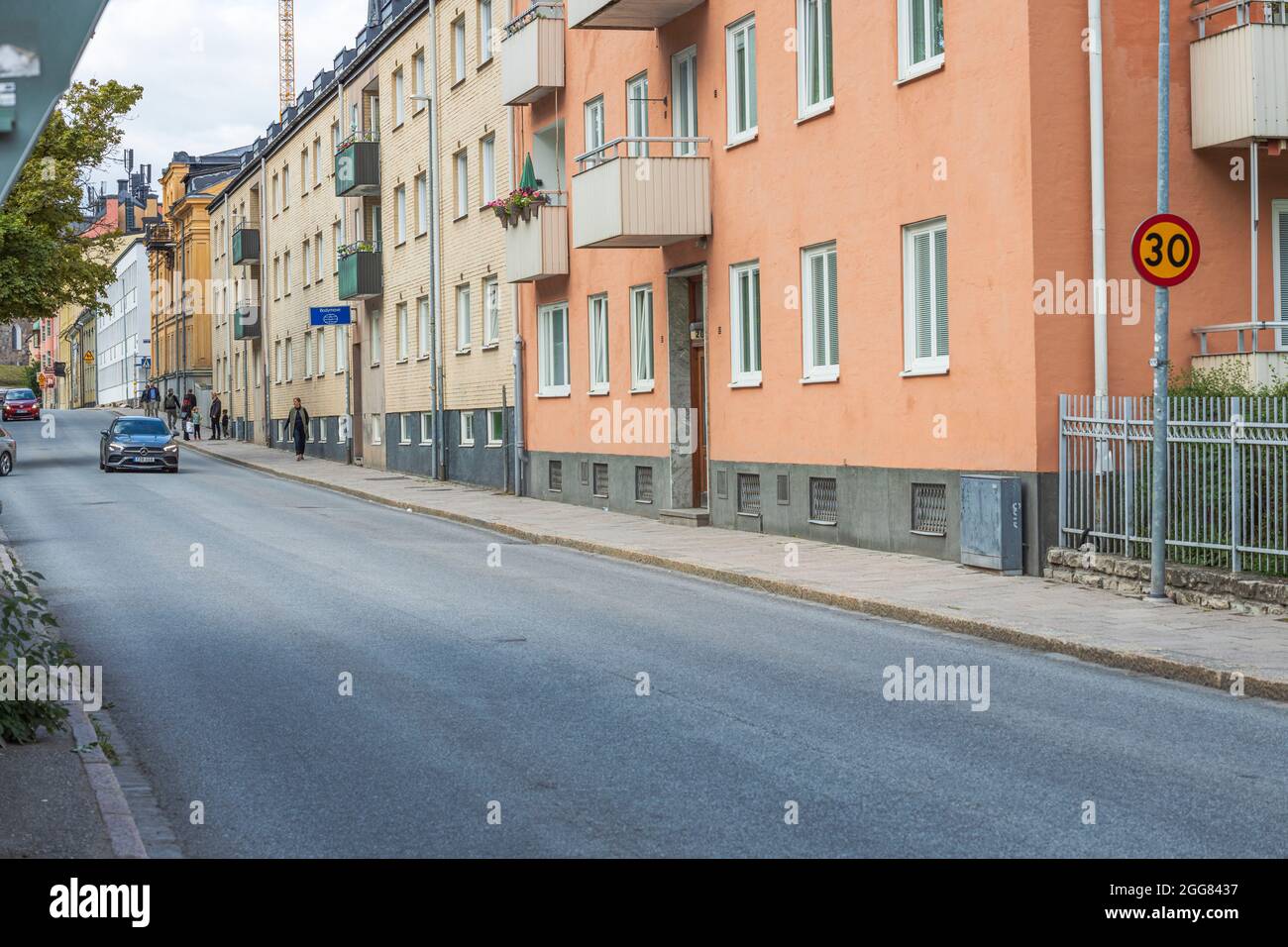 Beautiful landscape view, old street buildings of Uppsala, Sweden ...