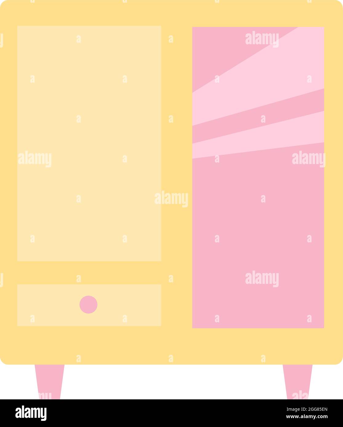 Yellow wardrobe with pink mirror, illustration, on a white background ...