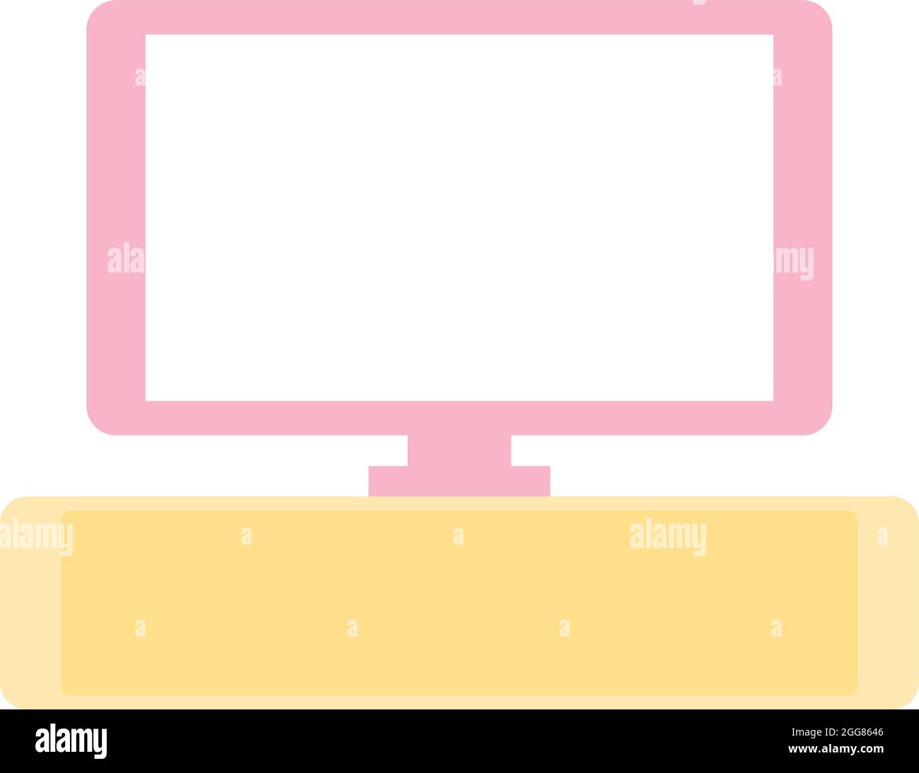 Yellow TV stand with pink TV, illustration, on a white background Stock ...