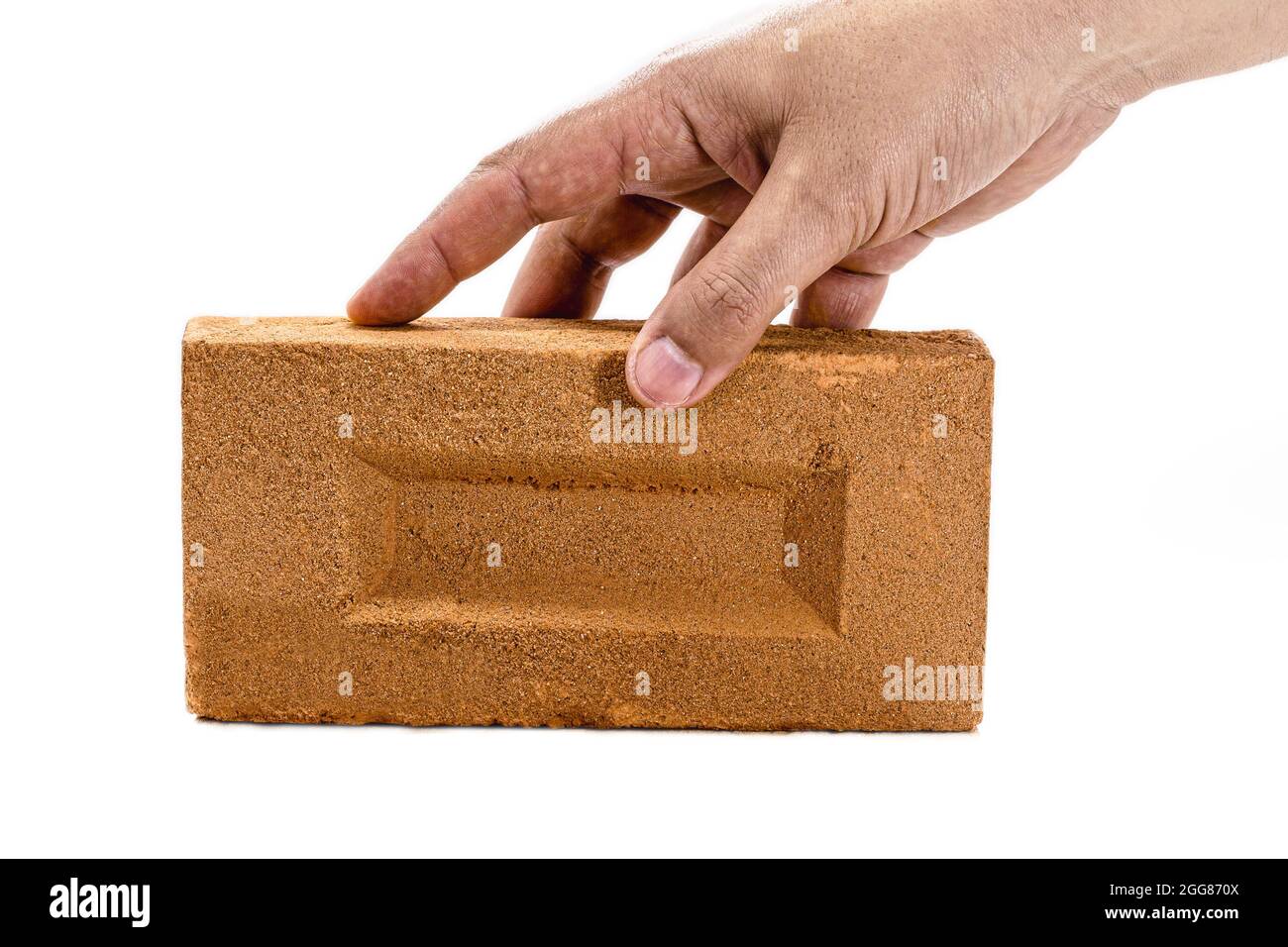 hand holding brick block, construction work, copy space Stock Photo - Alamy