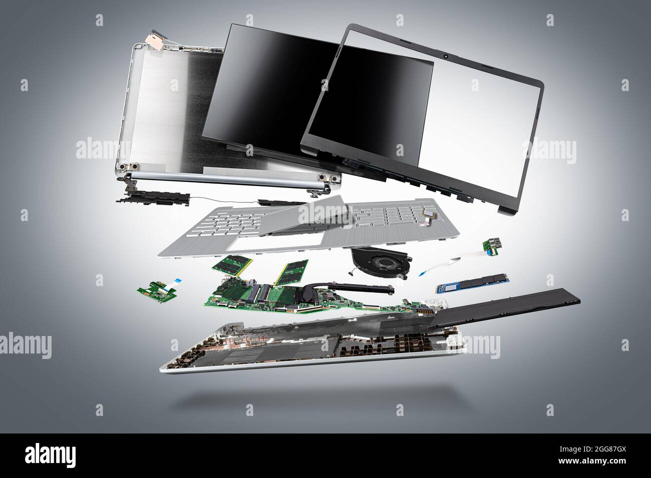 Flying Parts Of A Notebook Computer Hardware Components Mainboard Cpu 