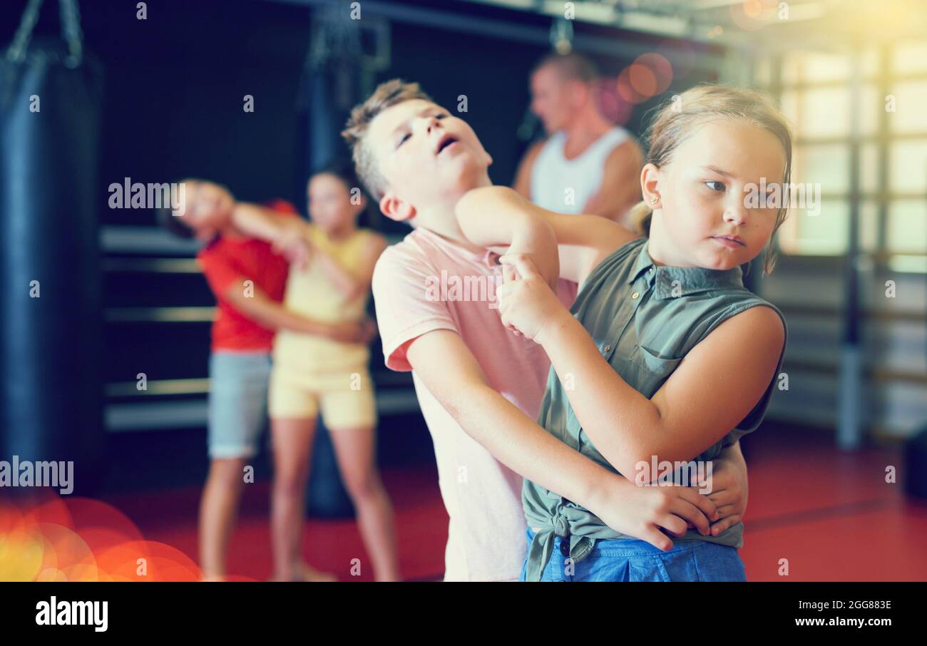 Children self defense training in gym Stock Photo - Alamy