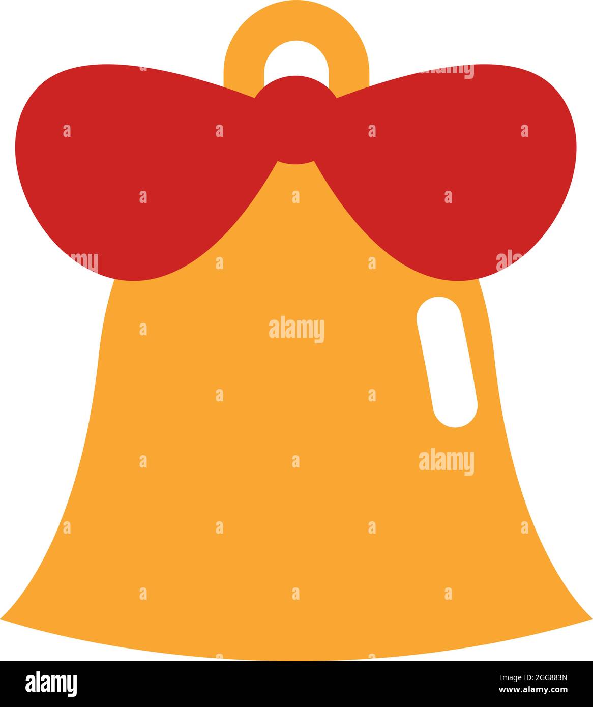 Golden bell with red bow, illustration, vector on a white background ...