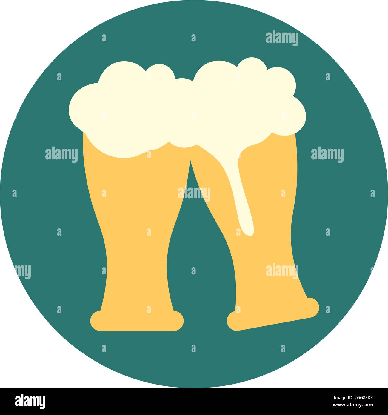 Two tall glasses of beer, illustration, vector on a white background ...