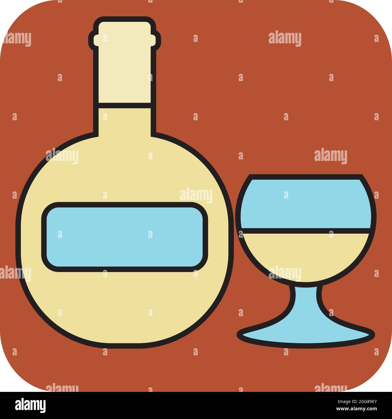 Brandy bottle with glass, illustration, vector on a white background ...