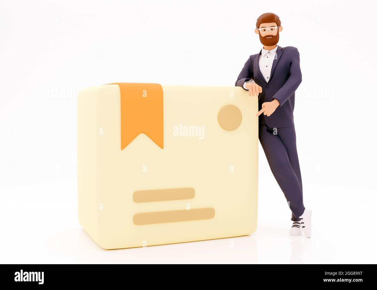 Happy cartoon character white background with cardboard box. Online ...