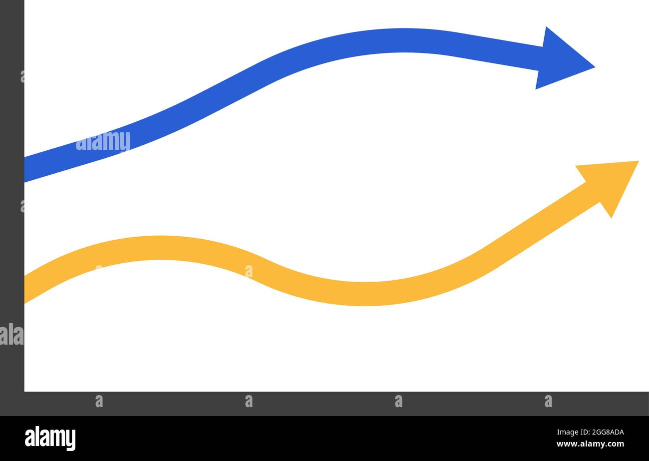 Yellow and blue arrows graph, illustration, vector on a white ...