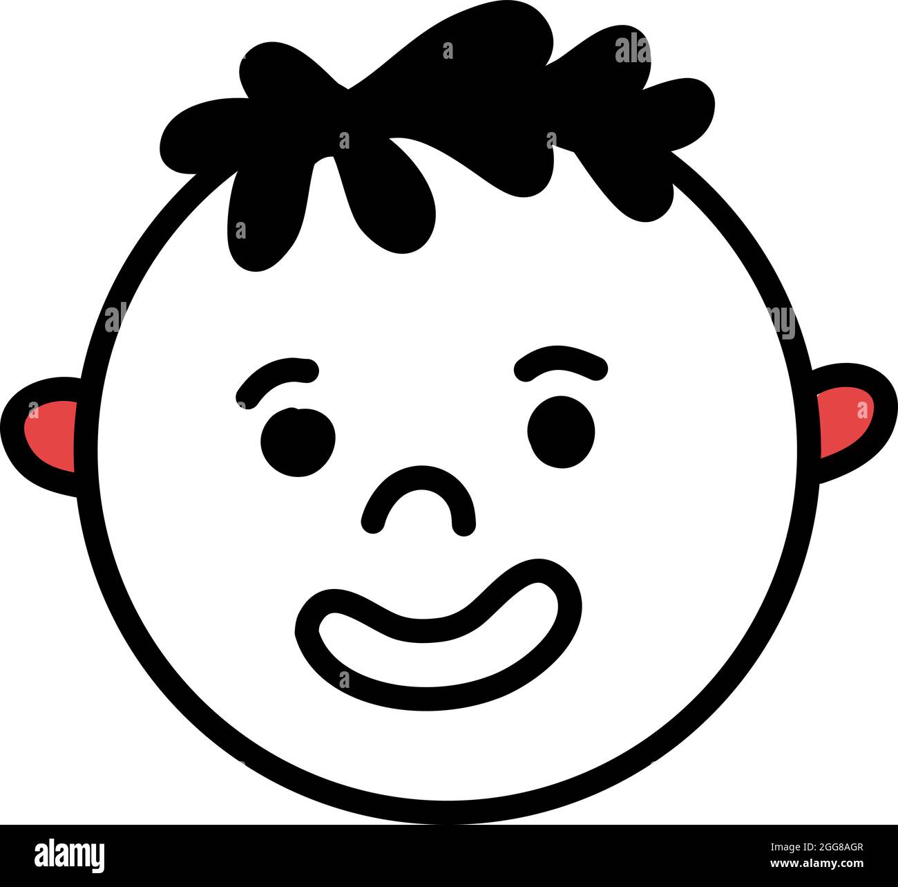 Happy little boy with red ears, illustration, vector on a white ...