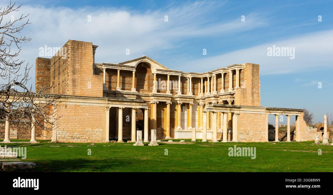 Ruins of Marble court in bath gymnasium complex in Sardis, Turkey Stock ...