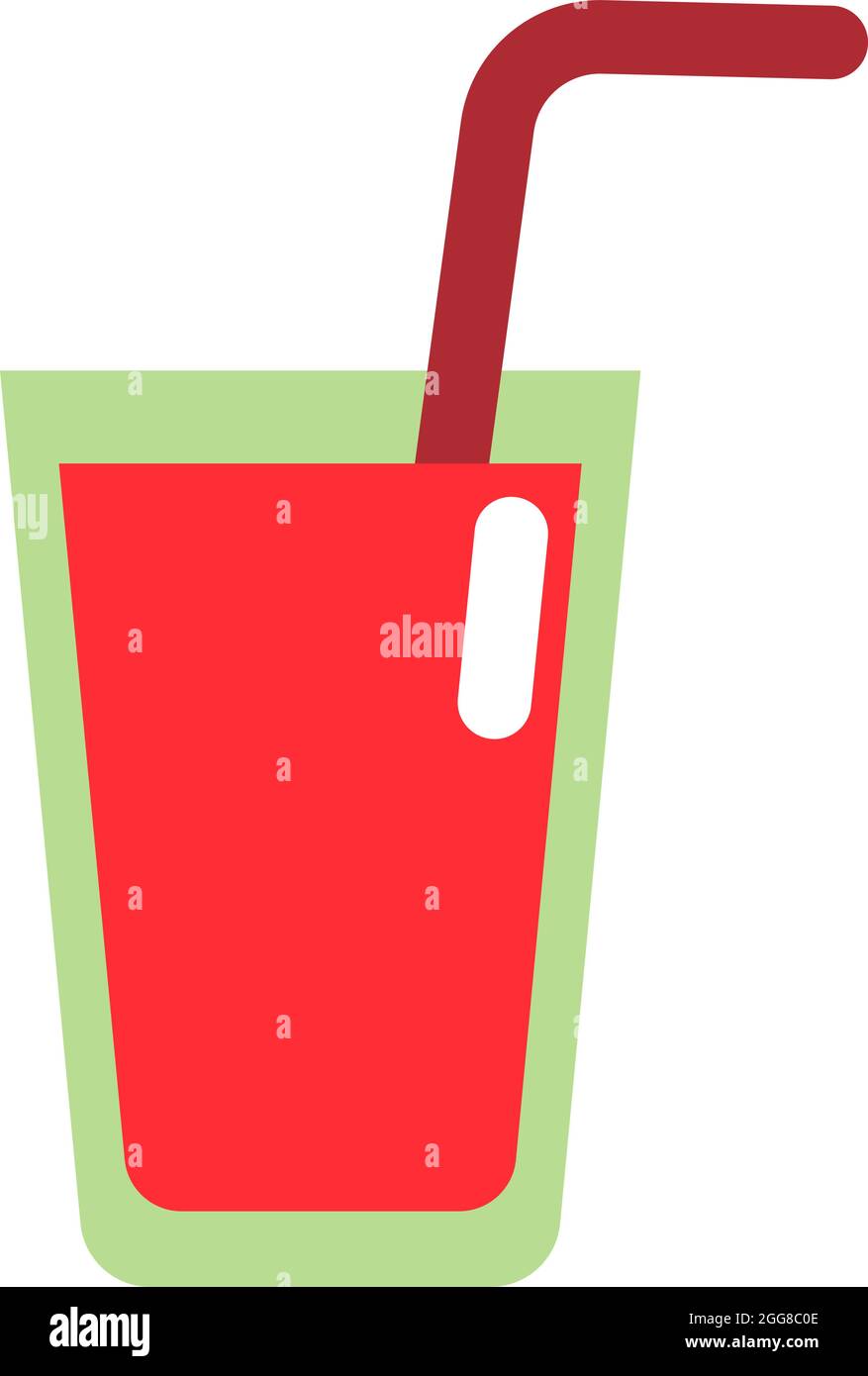 Red juice in glass with straw, illustration, vector on a white ...