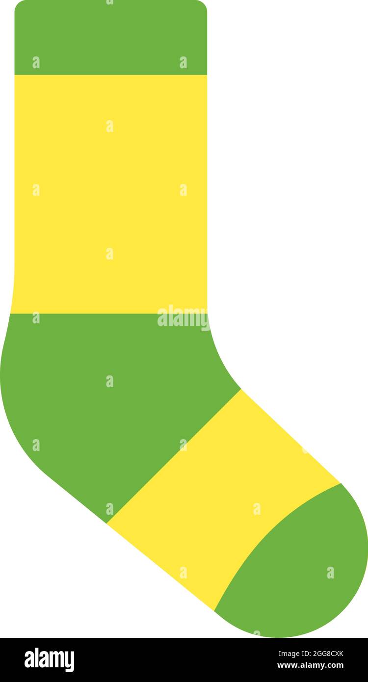 Bright green and yellow sock, illustration, vector on a white ...