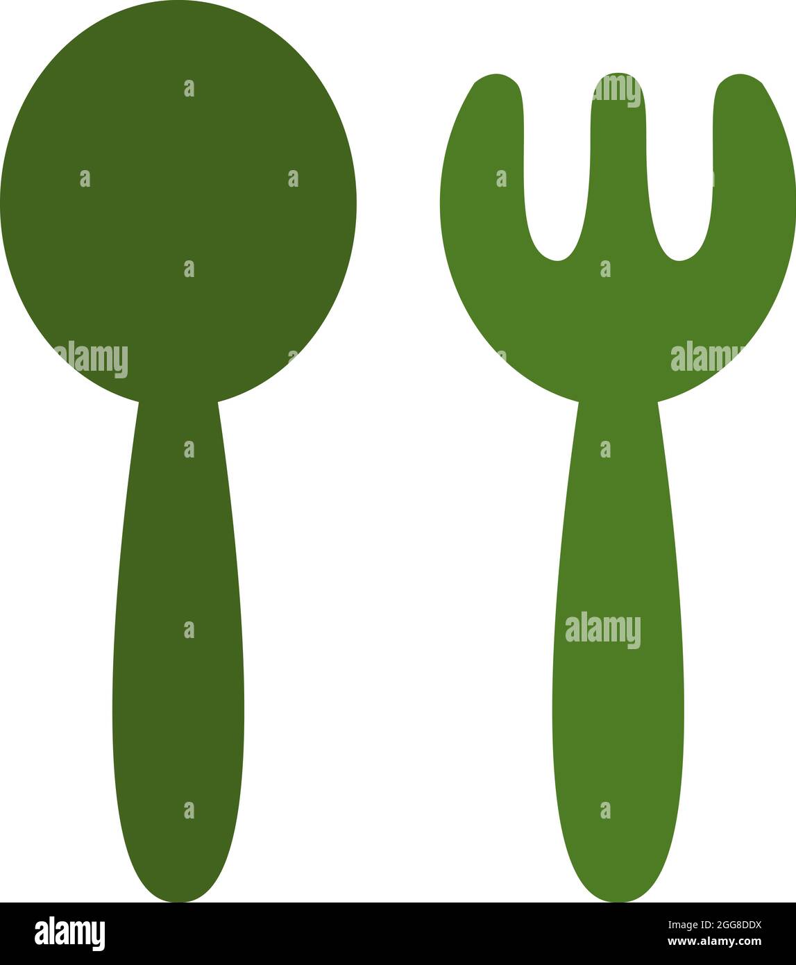 Green fork and spoon, illustration, vector on a white background Stock ...