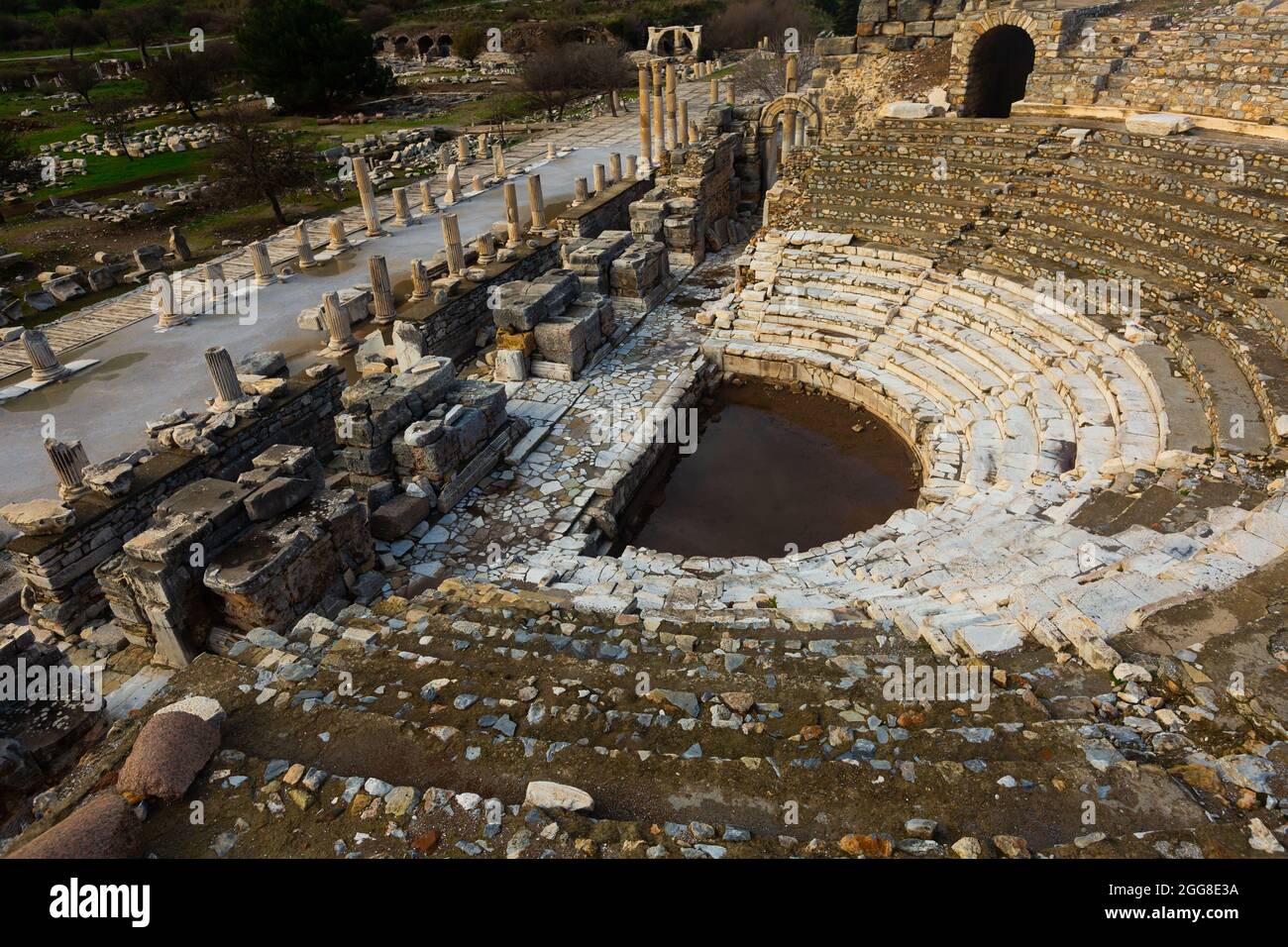 Partially reconstructed Odeon and columns of State Agora in Ephesus ...