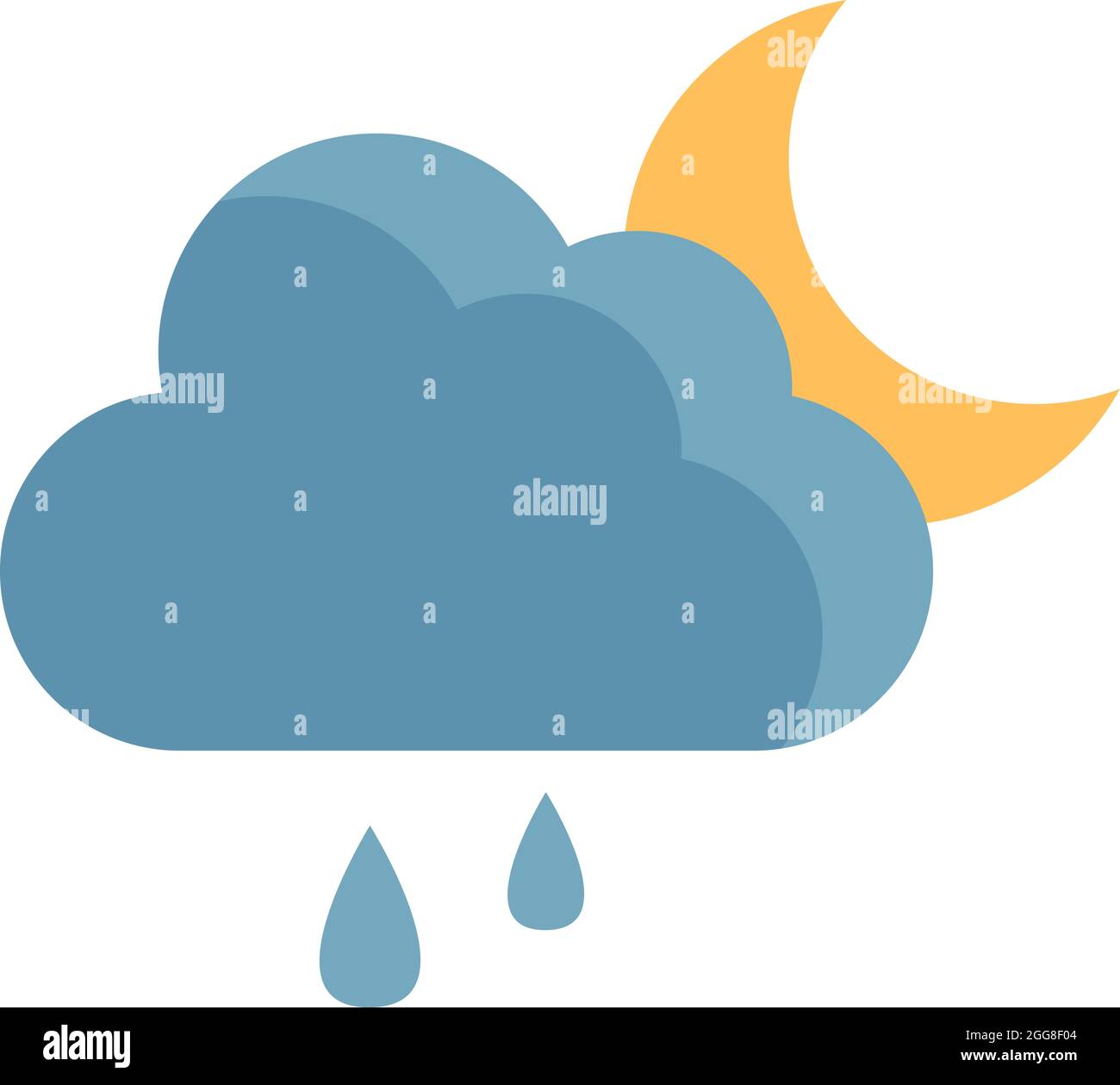 Light rain with young moon, illustration, vector on a white background ...