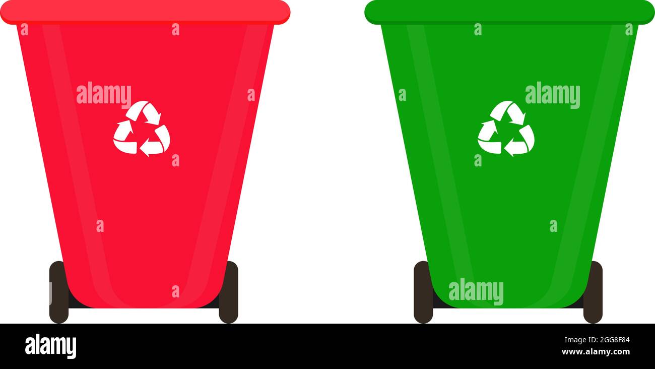 Red and green dustbins, illustration, vector on a white background ...