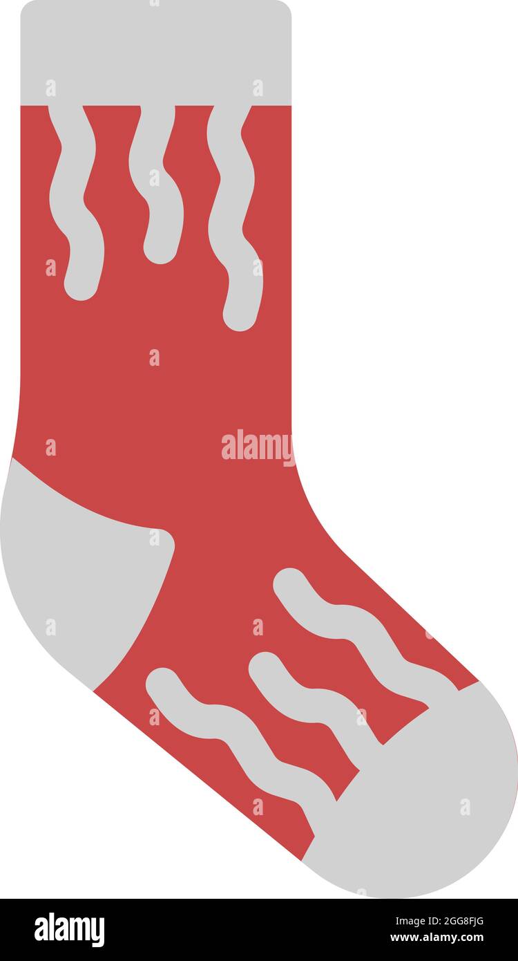 Red socks with grey stripes, illustration, vector on a white background ...