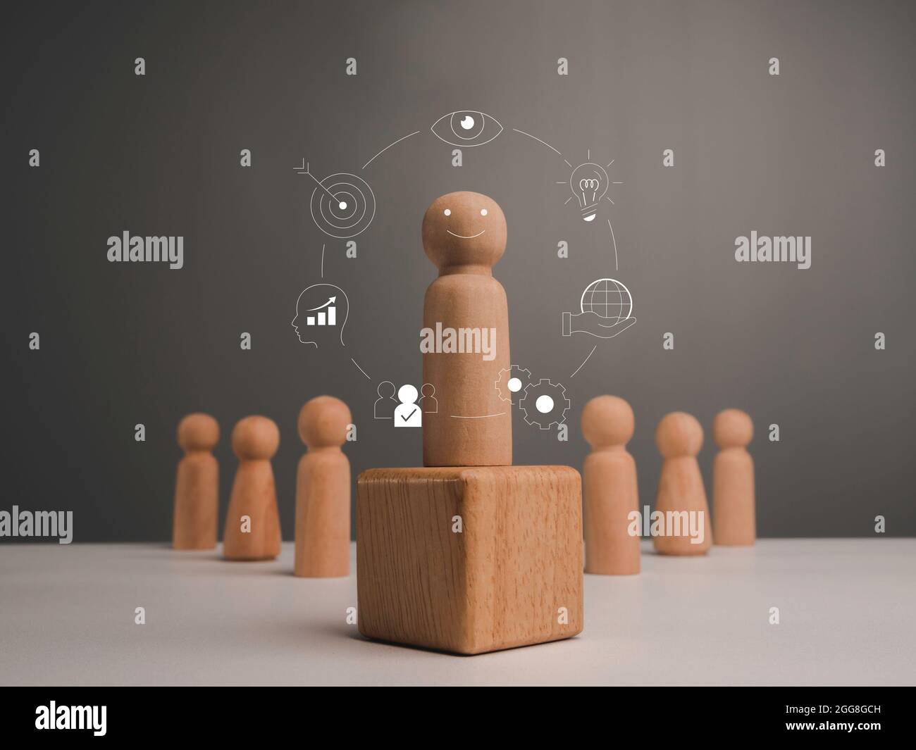 Leadership with business strategy and key to success concept. Wooden ...