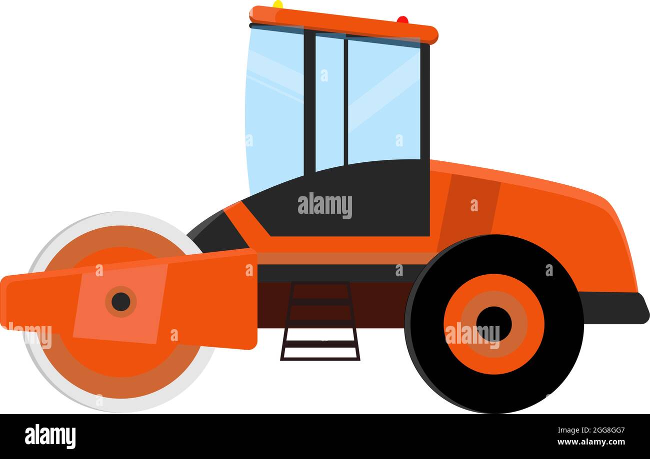 Red road roller, illustration, vector on a white background Stock ...