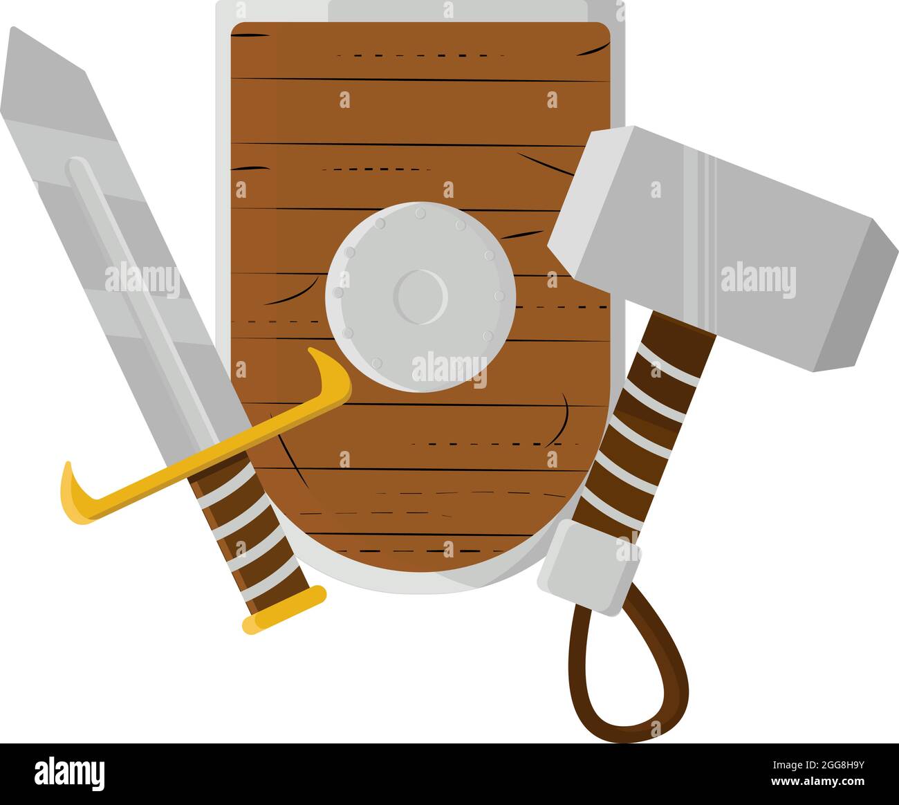 Hammer and shield, illustration, vector on a white background Stock ...