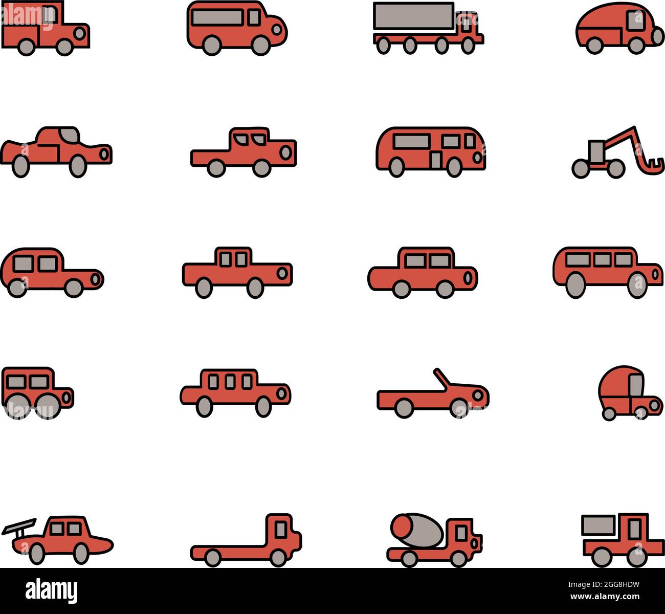 Red car icon pack, illustration, vector, on a white background Stock ...